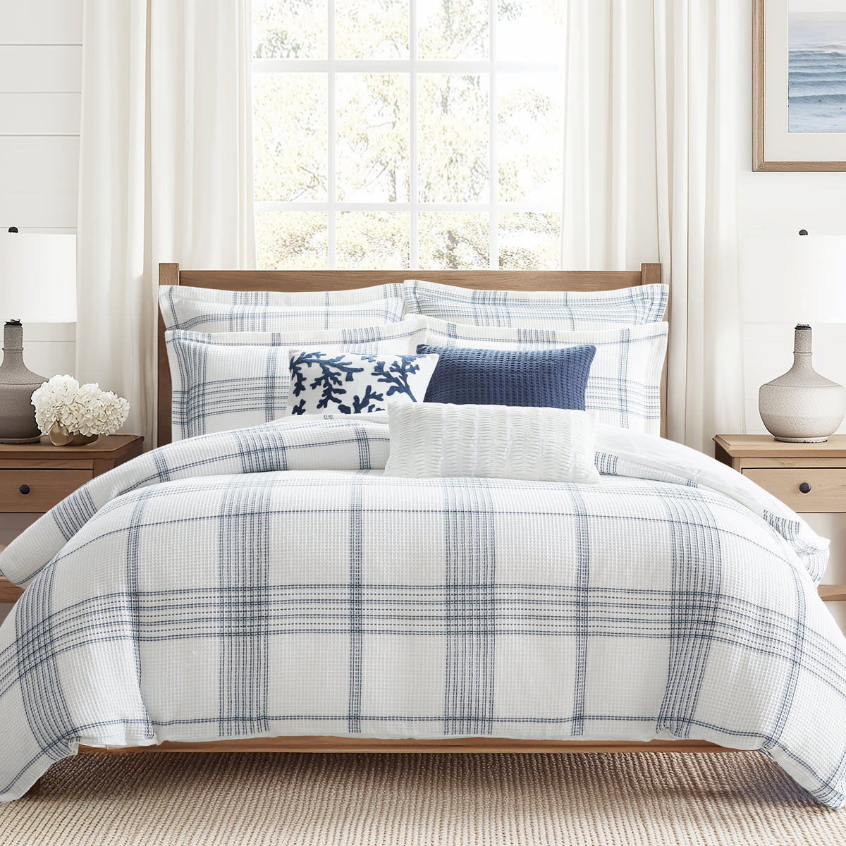 Levtex Home Waffle Plaid White Pleated Pillow 24x12