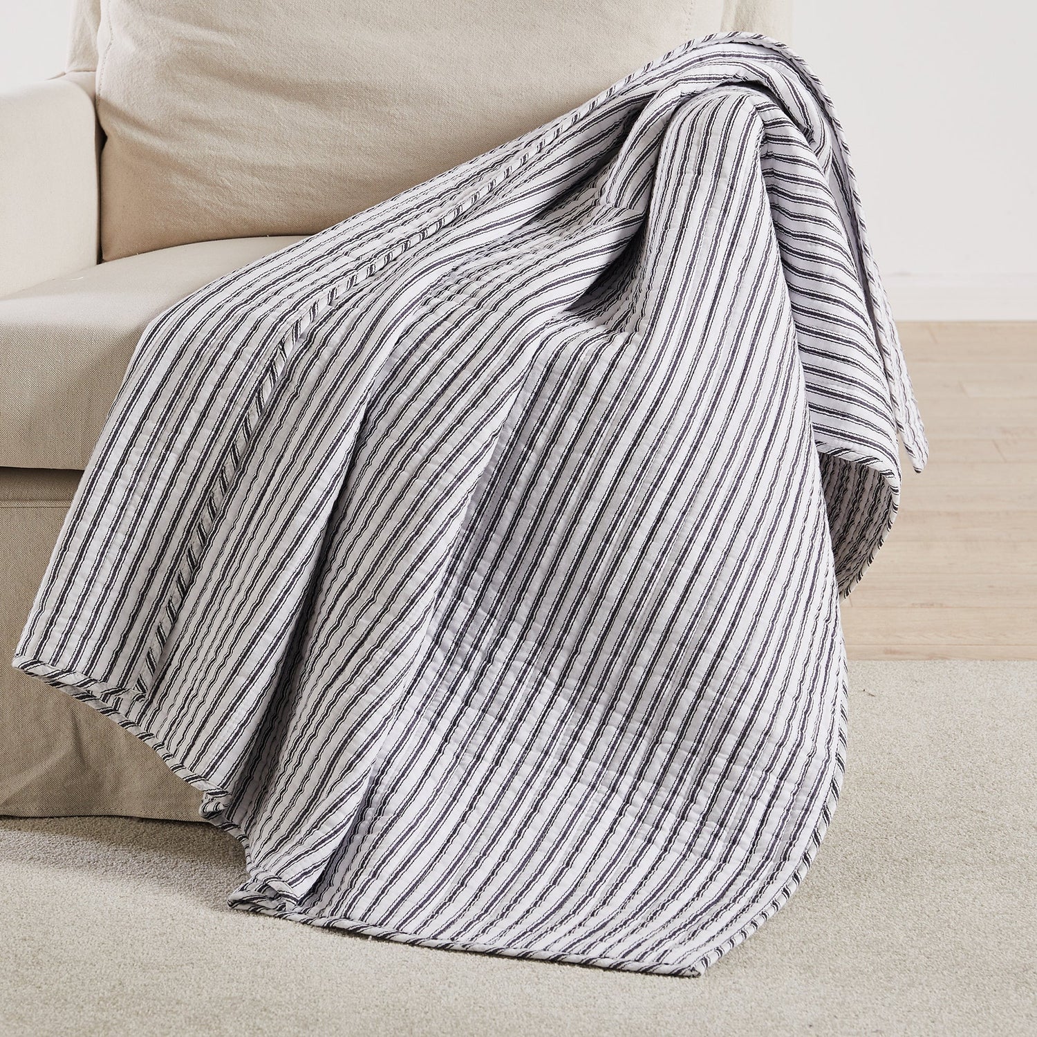Levtex Home Tobago Stripe Blue Quilted Throw - Cotton | Levtex Home